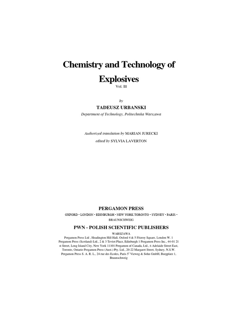 Chemistry and Technology of Explosives (1967) | PDF