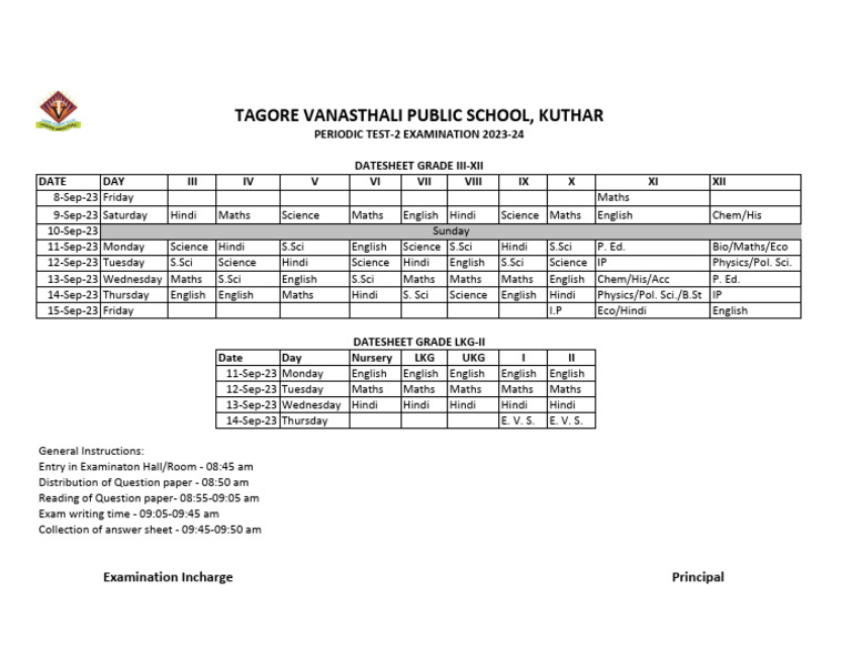 Periodic Test - 2 Datesheet 2023-24 | PDF