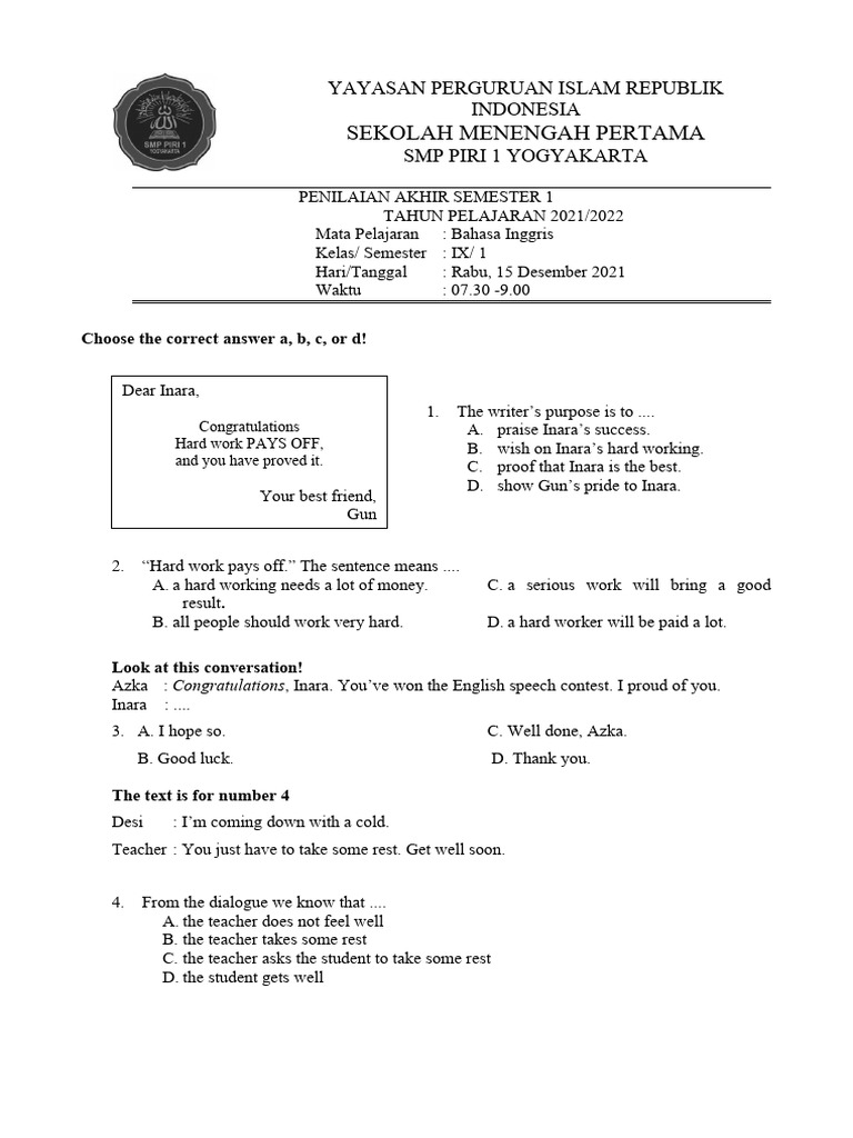 B.ing Soal Pas Ix | PDF