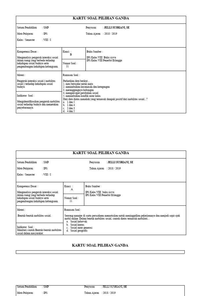Kartu Soal Pilihan Ganda Jelli 2019 | PDF | Sains & Matematika | Sejarah