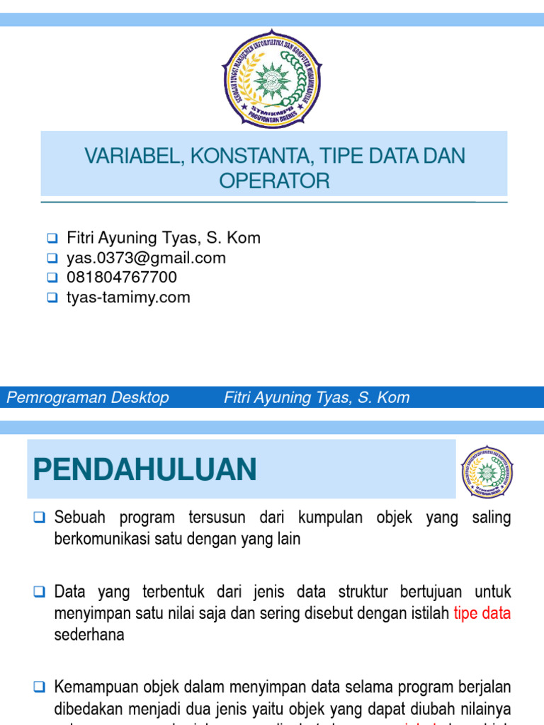 Variabel Konstanta Tipe Data Tyas PD | PDF | Komputer