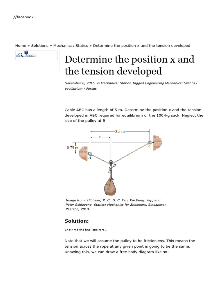 Determine The Position X and The Tension Developed - Question Solutions ...