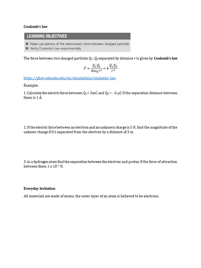 Coloumb's Law | PDF | Atoms | Force