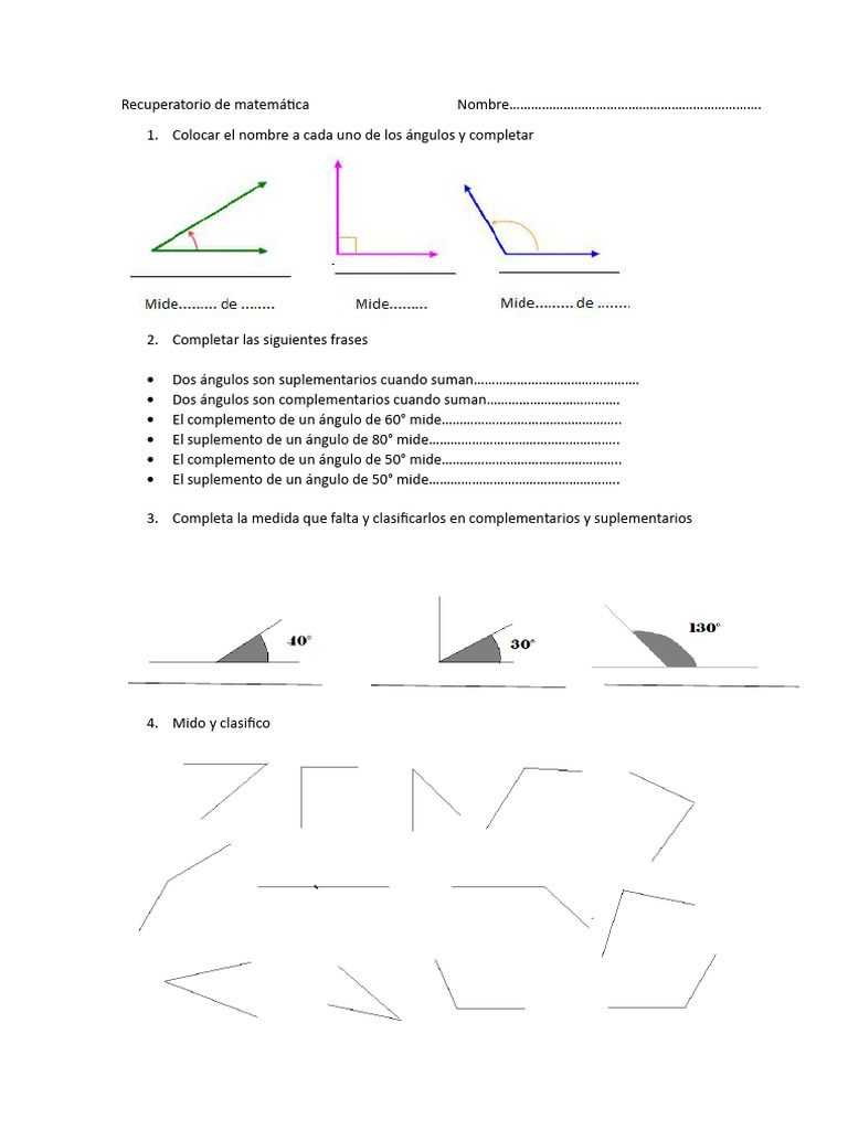 Evaluacion de Matematica Angulos 6to | PDF