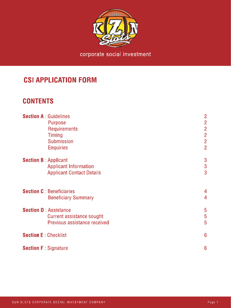 KZN Slots Csi Form 2023 | PDF