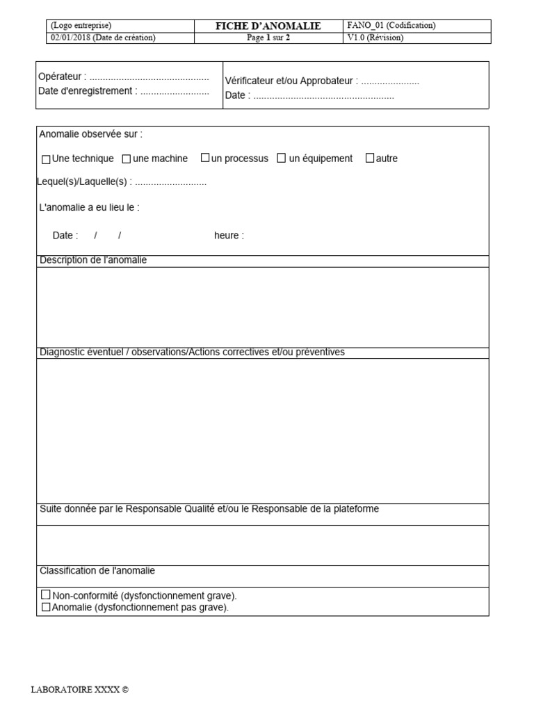 4 - Fiche D'anomalie Équipement | PDF