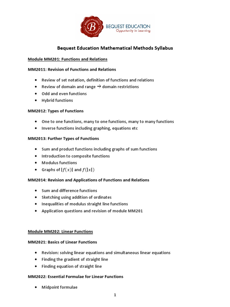 Maths Methods Year 12 Syllabus 2011 | PDF | Trigonometric Functions ...