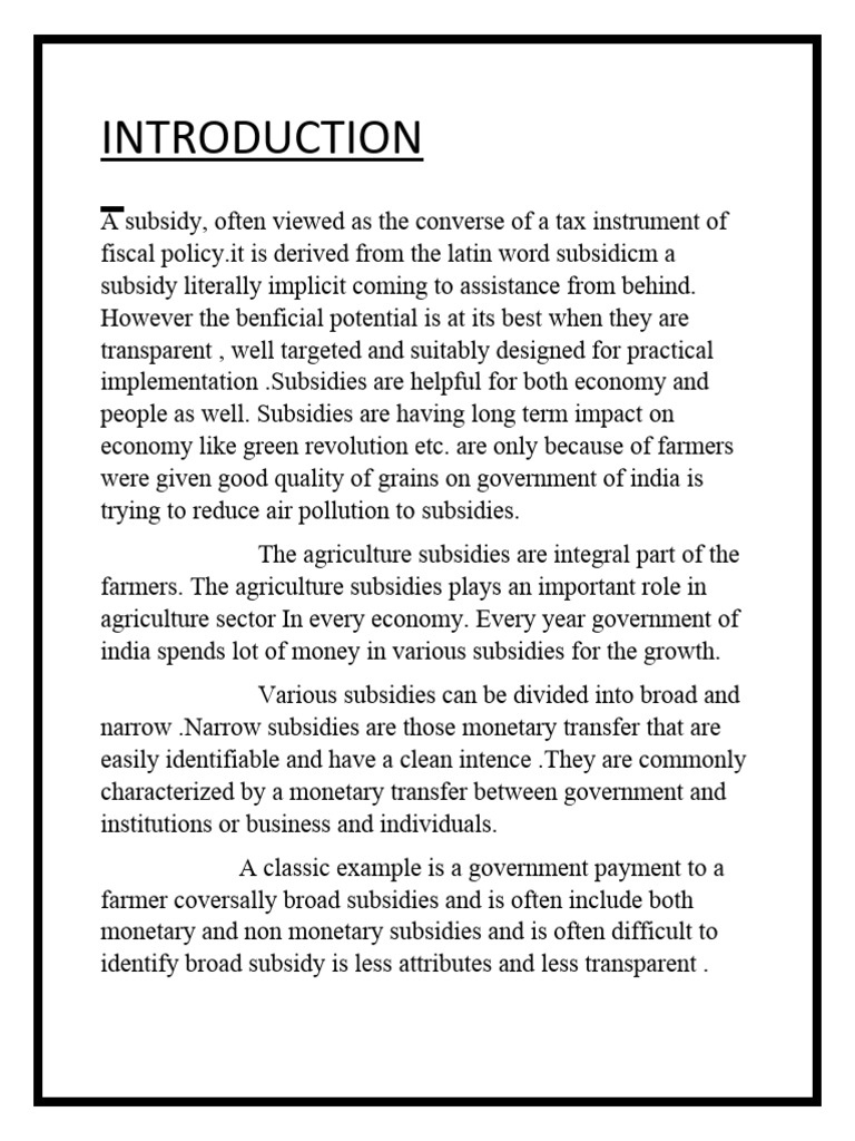 Eco Project On Subsidies A | PDF | Subsidy | Agricultural Subsidy