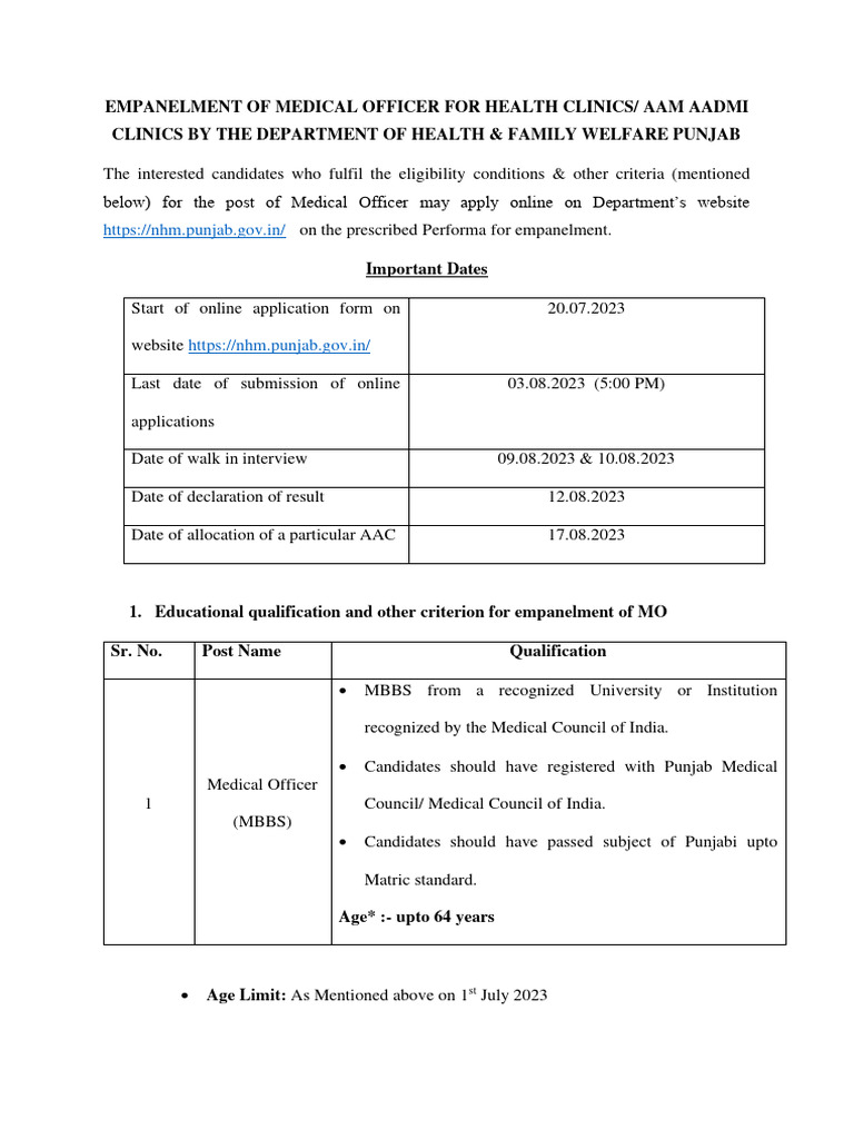 Punjab Medical Officer Empanelment | PDF | Public Services | Social Programs
