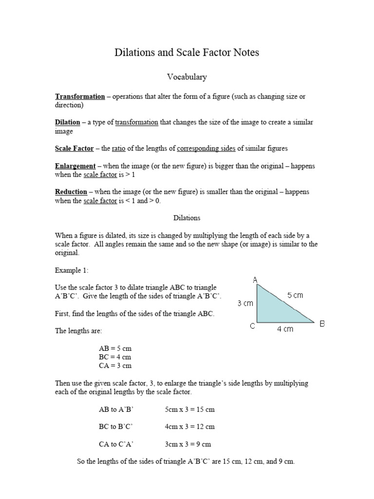 Dilations Scale Factors Notes | PDF