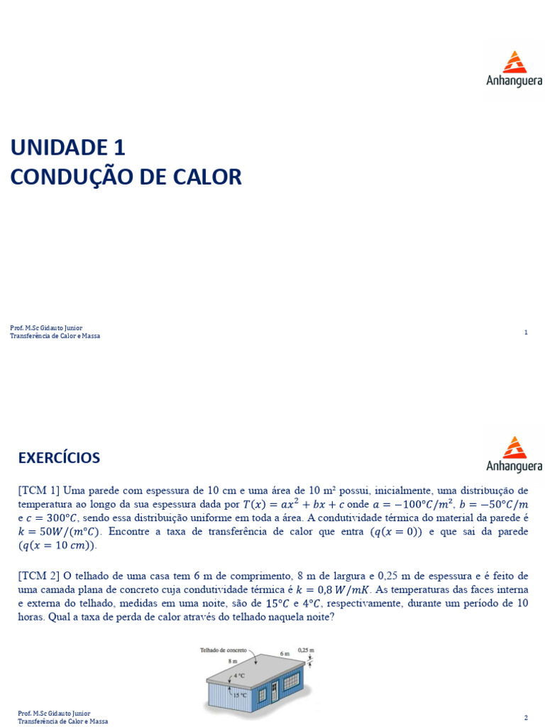 Unidade 1 - Transferência de Calor e Massa - Exercícios 2023.2 | PDF | Transferência de calor ...
