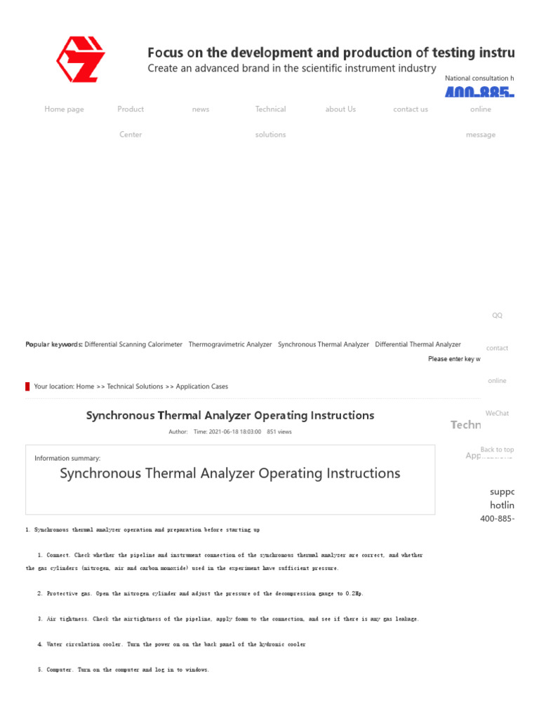 Operating Procedures For Synchronous Thermal Analyzer-Nanjing Dazhan ...