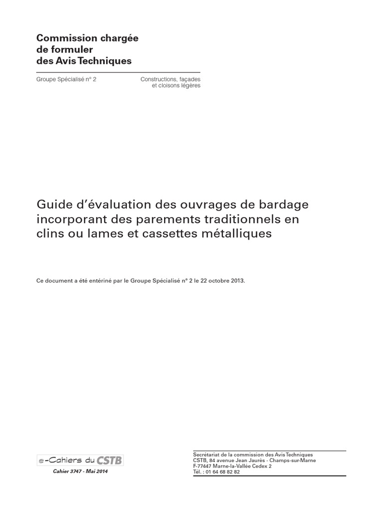 CSTB CPT 3747 - Cassette Sur Bois Ou Plateau de Bardage | PDF | Isolation thermique du bâtiment ...
