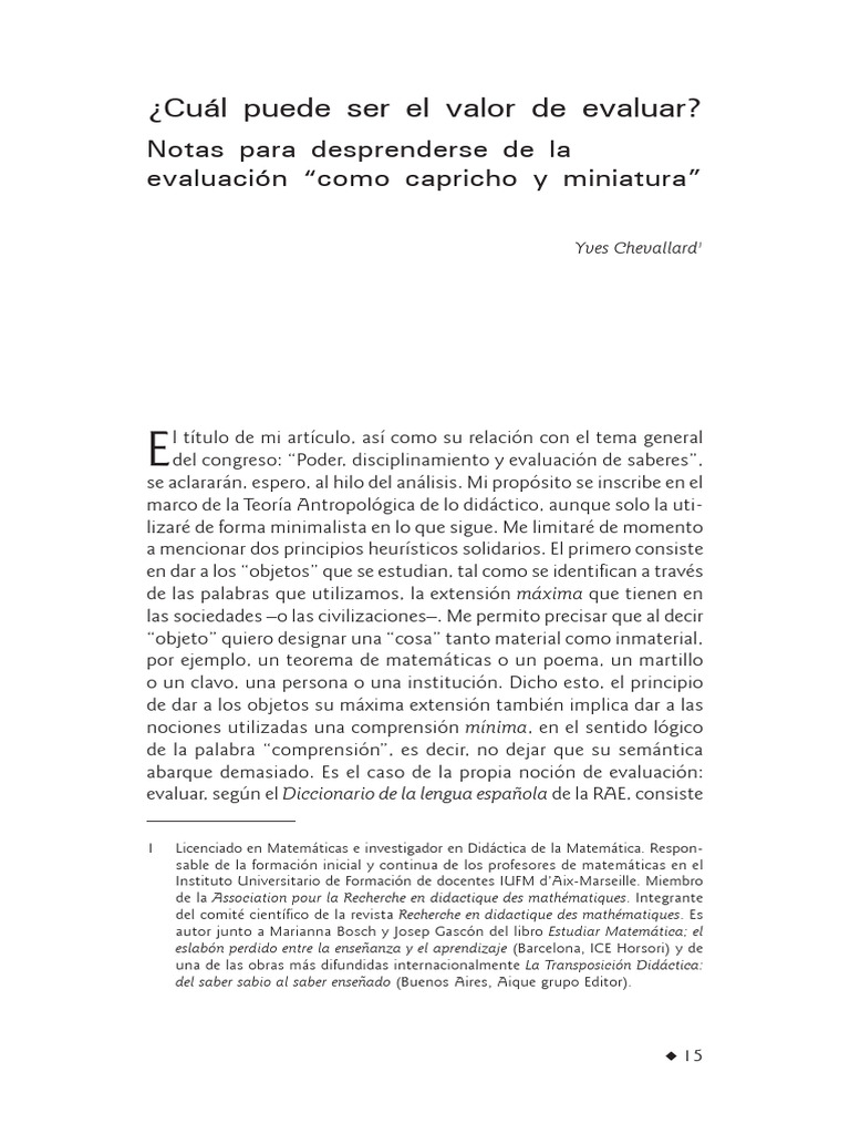 Chevallard, Y. ¿Cuál Puede Ser El Valor de Evaluar - Notas para ...