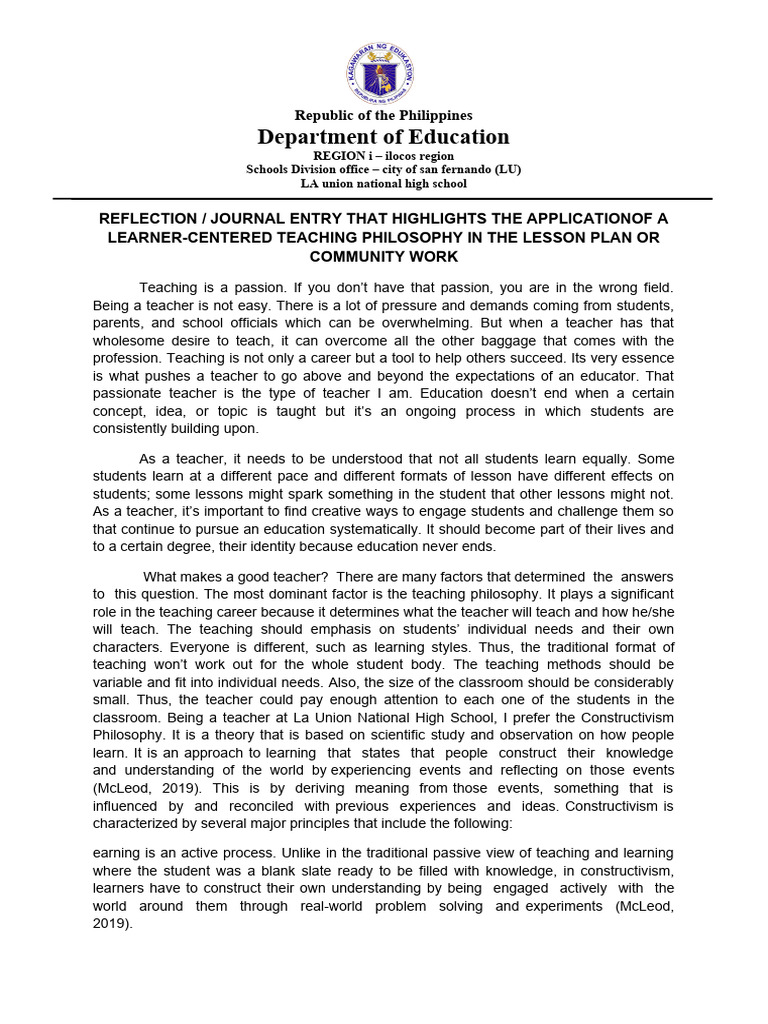 Reflection Journal Sample | PDF