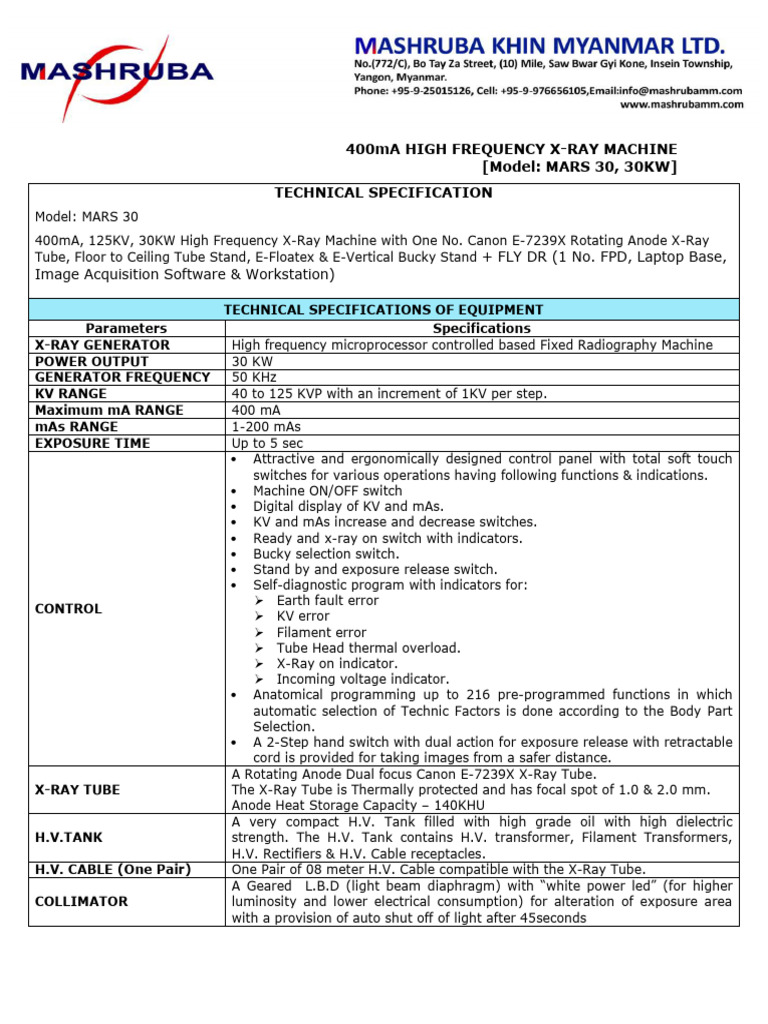 Technical Specification (Mars 30 With Fly DR)_1 | PDF