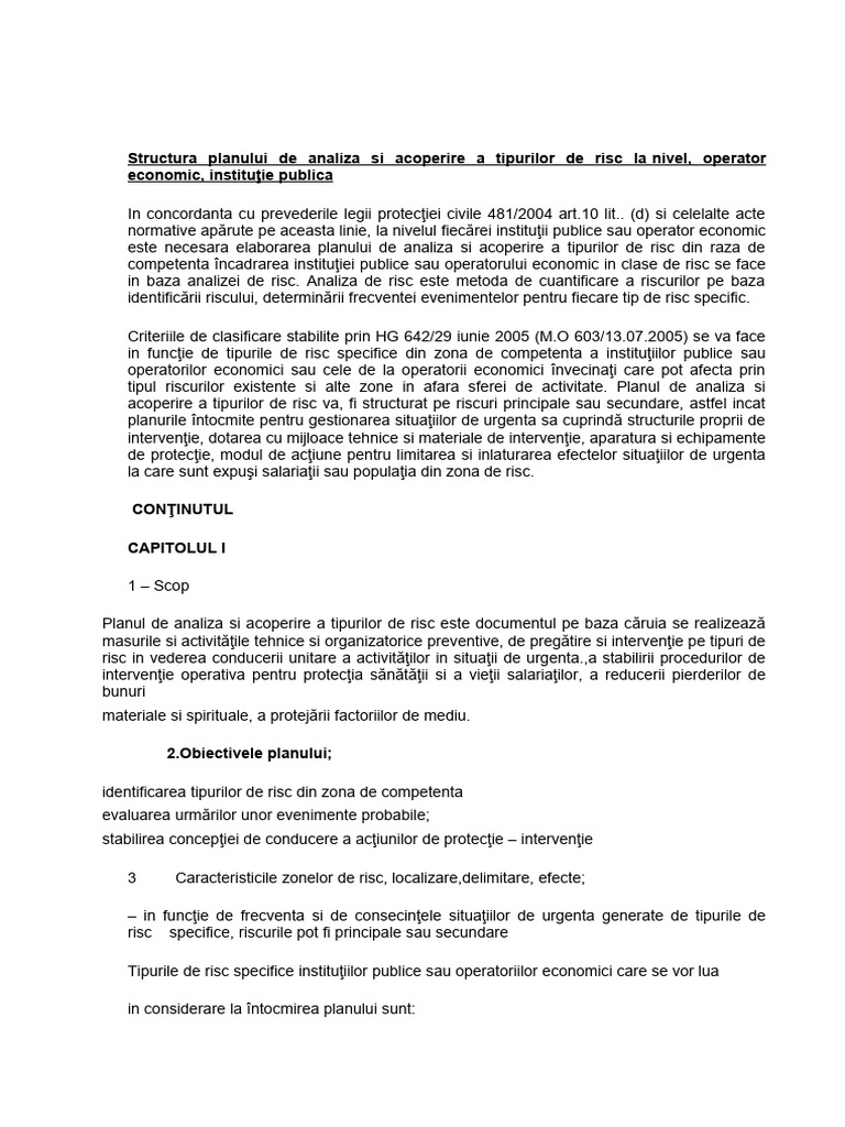 Structura Planului de Analiza Si Acoperire a Tipurilor de Riscuri | PDF
