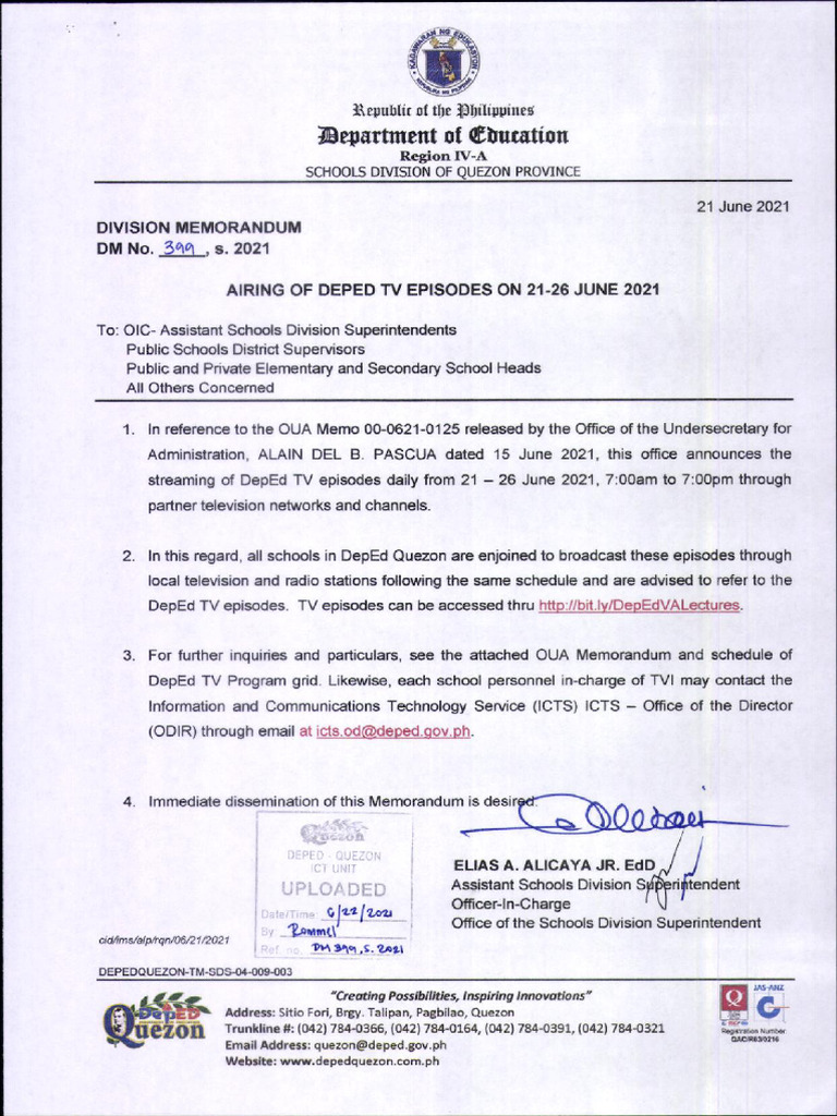 DM 399, S. 2021-Deped TV | PDF | Science & Mathematics