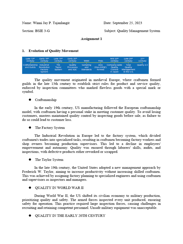 Assignment 1 | Download Free PDF | Quality Management | Quality Management System