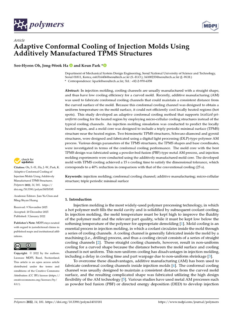 Adaptive Conformal Cooling of Injection Molds Using Additively ...