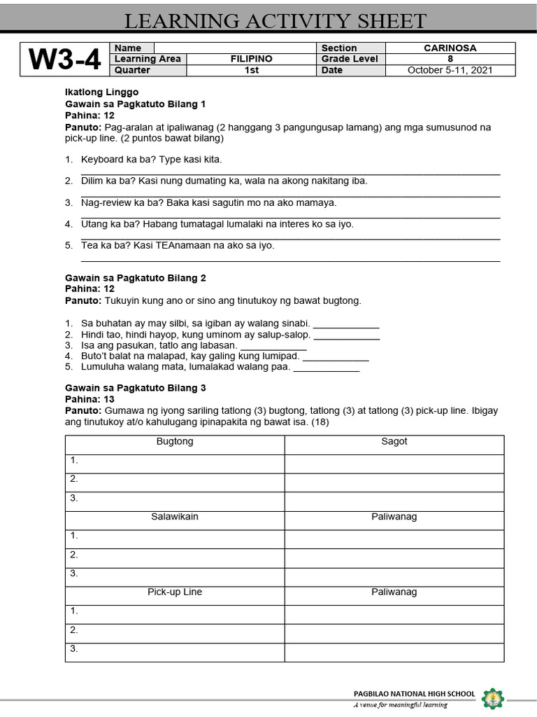 Filipino 8 Las 3 | PDF