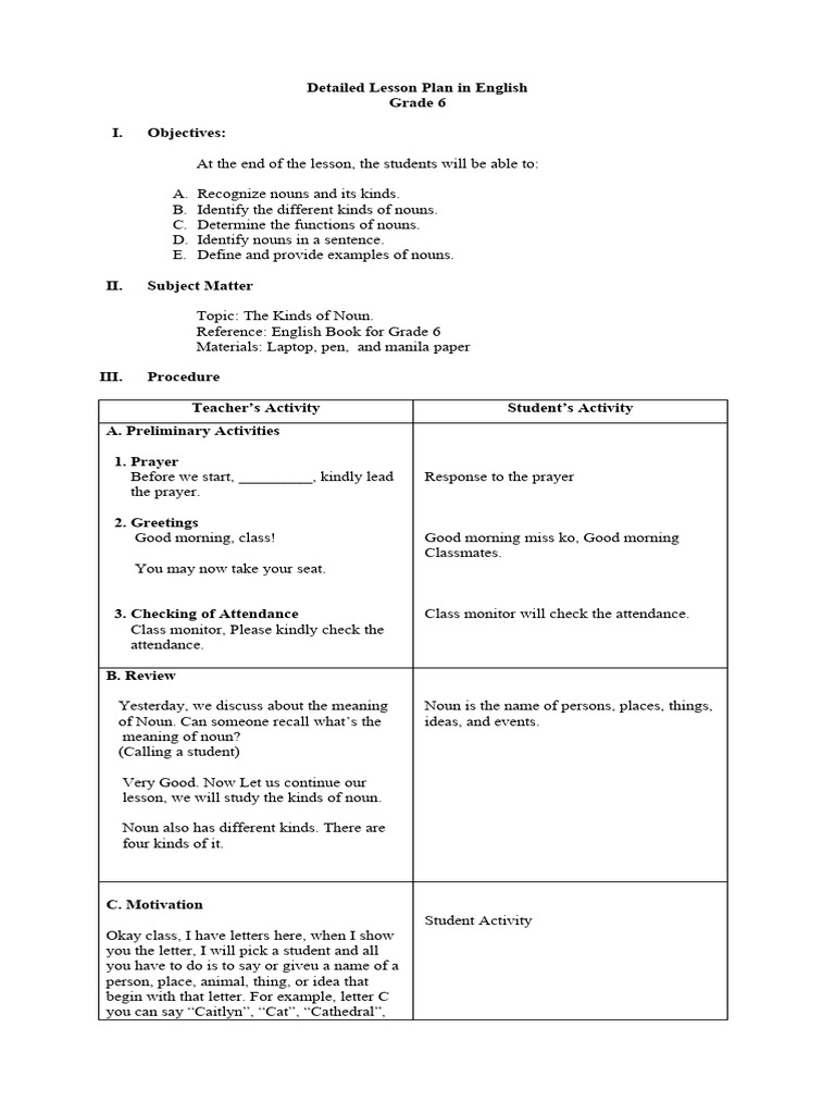 Lesson Plan - Noun | PDF