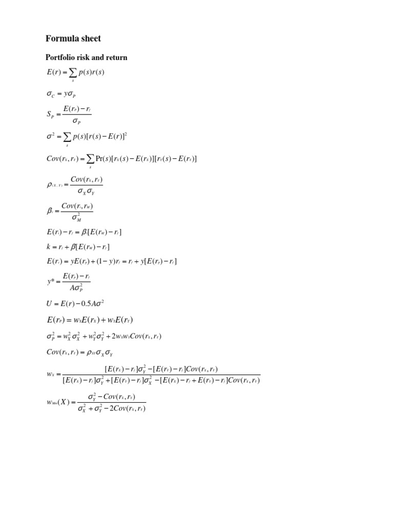 Portfolio Risk and Return Formulas | PDF | Bond Duration | Yield (Finance)