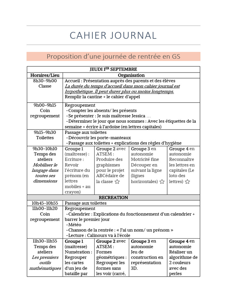Cahier Journal GS Rentrée - 230925 - 142948 | PDF