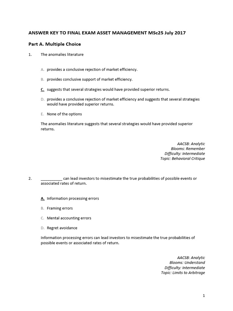 Final Exam Answers: Asset Management | PDF | Bond Duration | Bonds ...