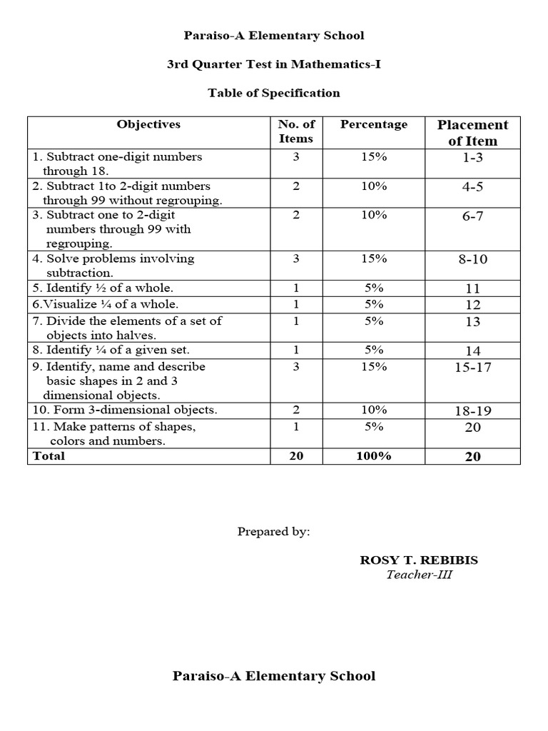 3rd Quarter Math Test for Grade 3 | PDF | Cognitive Science | Cognition