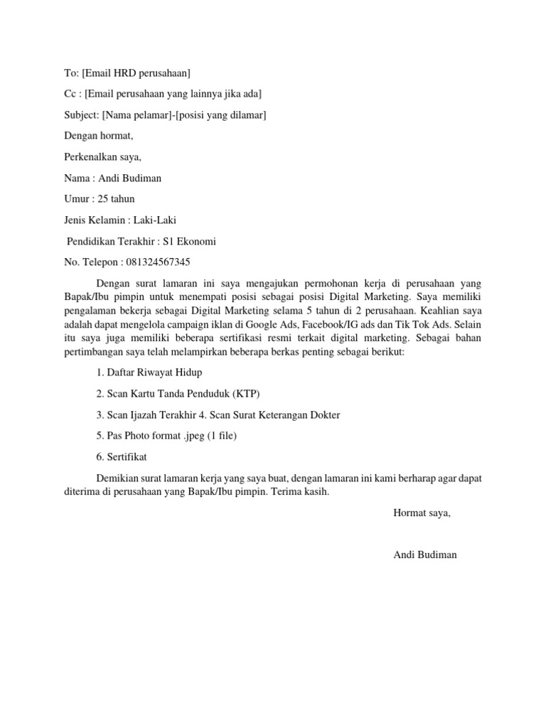 Contoh Body Email Apply | PDF