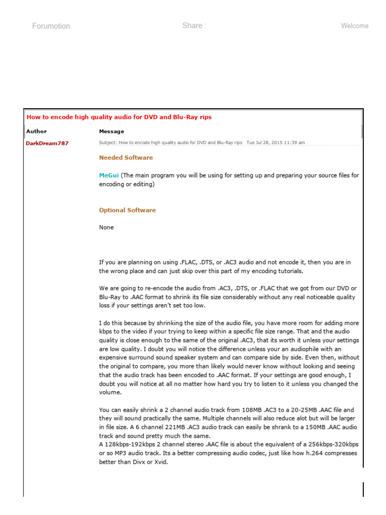 How To Encode High Quality Audio From Dvds and Blu Rays | PDF | Codec ...