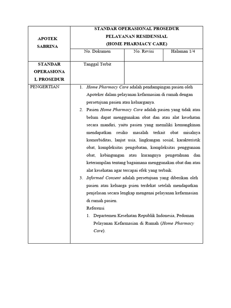 Sop Home Pharmacy Care | PDF | Kesehatan Holistik