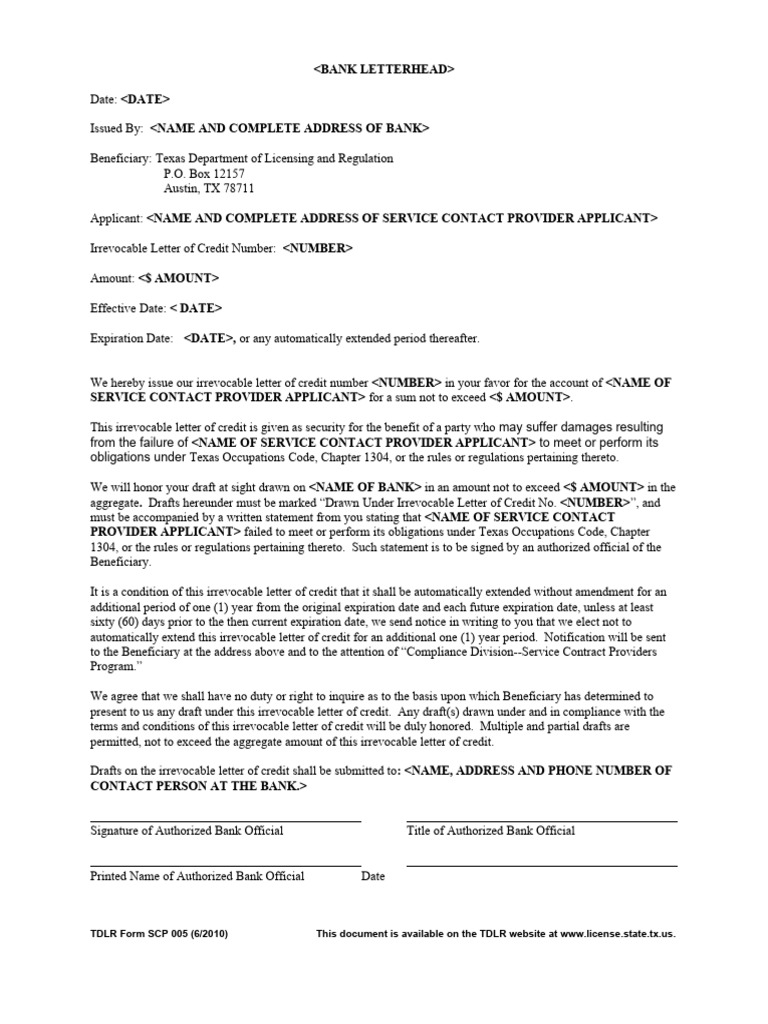 SCP 005 | PDF | Letter Of Credit | Legal Documents