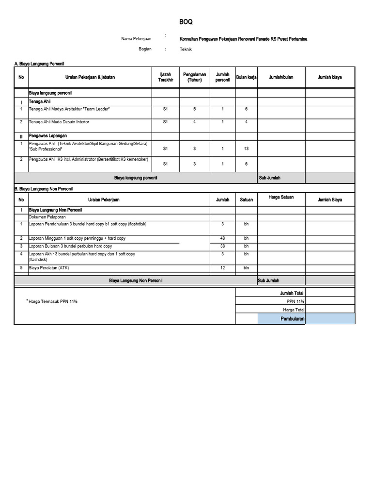 Boq Konsultan RSPP | PDF