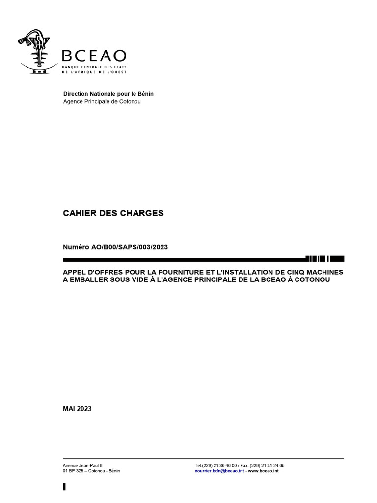 1-Cahier Des Charges - BCEAO | PDF