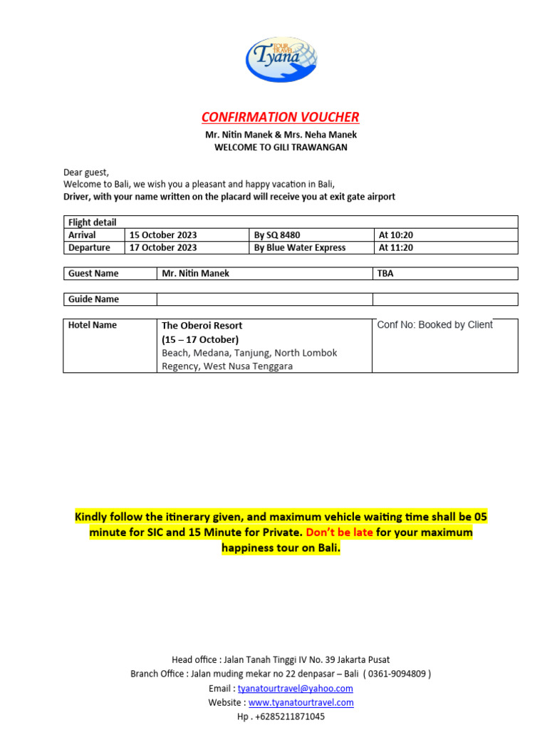 Confirmation Voucher Mr. Nitin Manek | PDF
