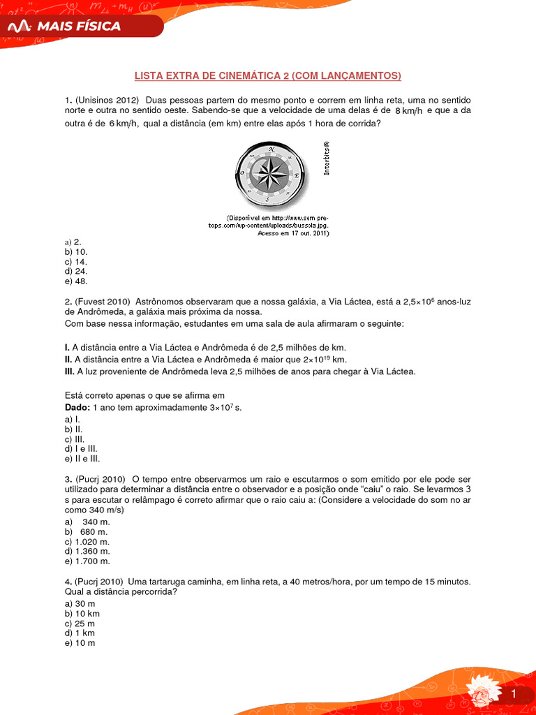 Lista Extra Cinemática II23 | PDF | Velocidade | Trajetória