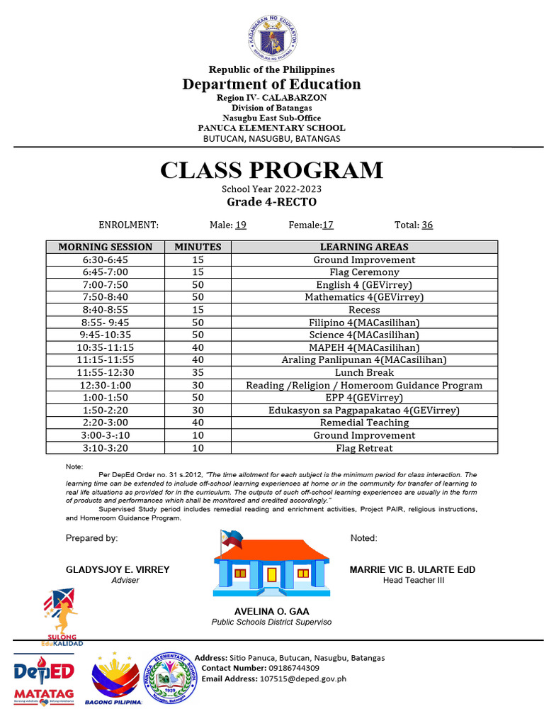 CLASS PROGRAM Grade 4 | PDF CLASS PROGRAM Grade 4 | PDF