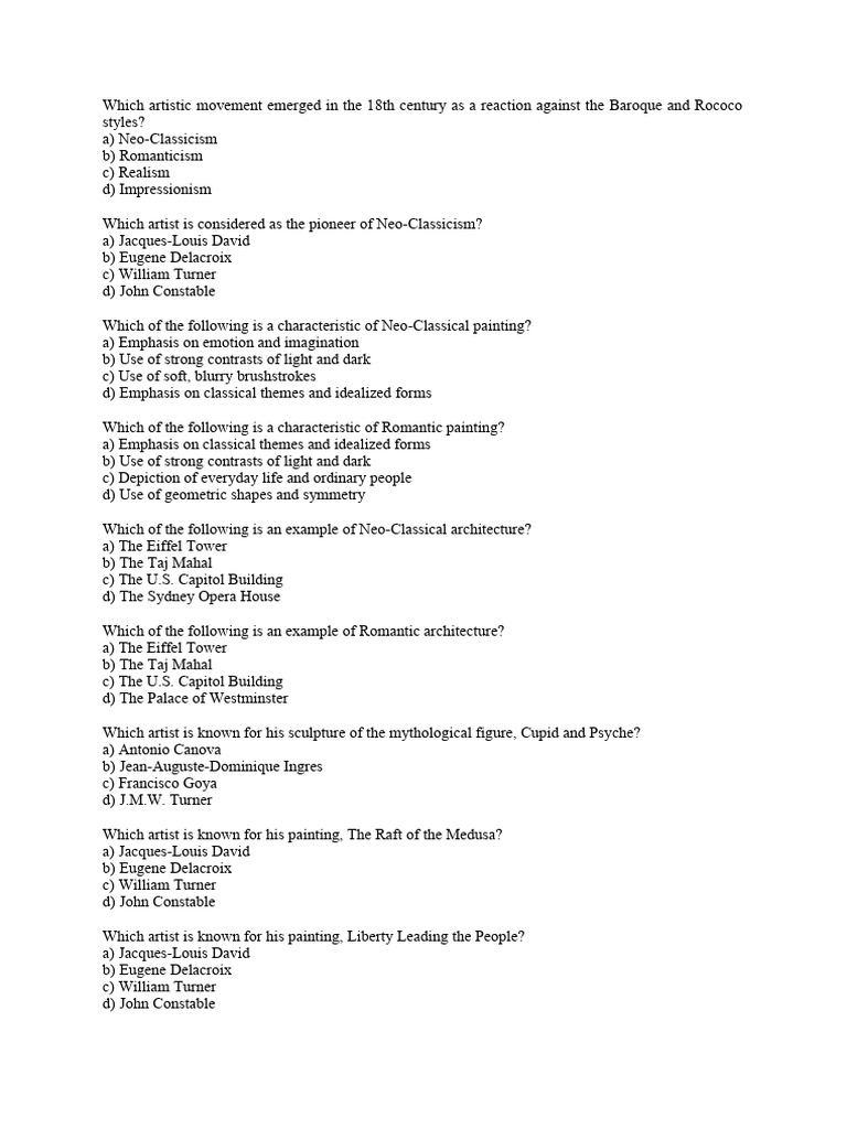 Arts Quiz | Download Free PDF | Romanticism | Style