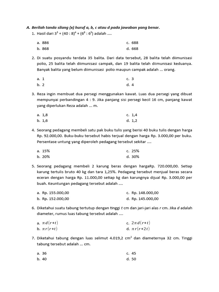 Soal MTK Mts HW - 120256 | PDF