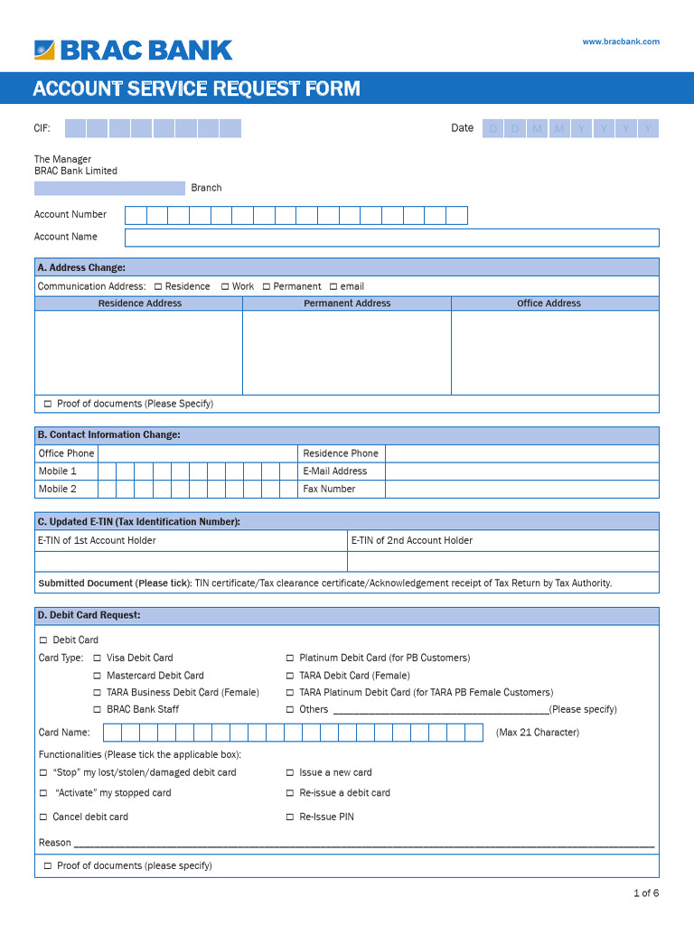 Account Service Request Form | PDF | Cheque | Debit Card