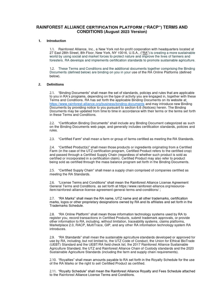 RACP Terms and Conditions For Supply Chain Actors | PDF