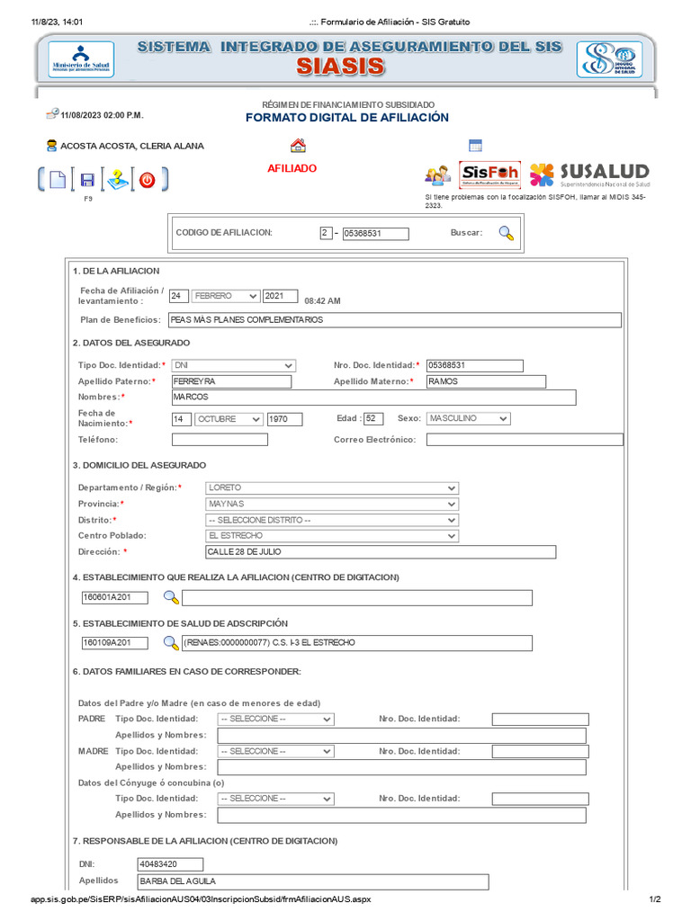 Formulario de Afiliación - SIS Gratuito-4 | PDF