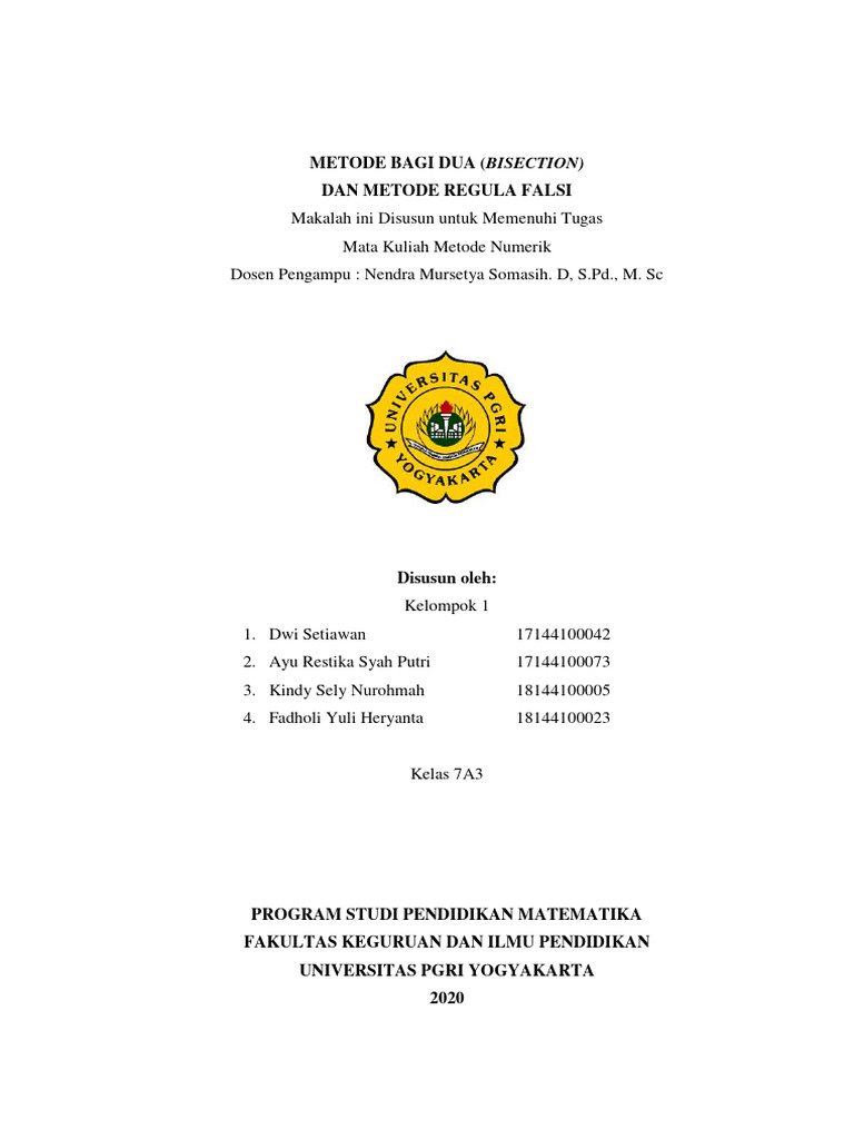 Metode Bagi Dua Bisection Dan Metode Reg Pdf