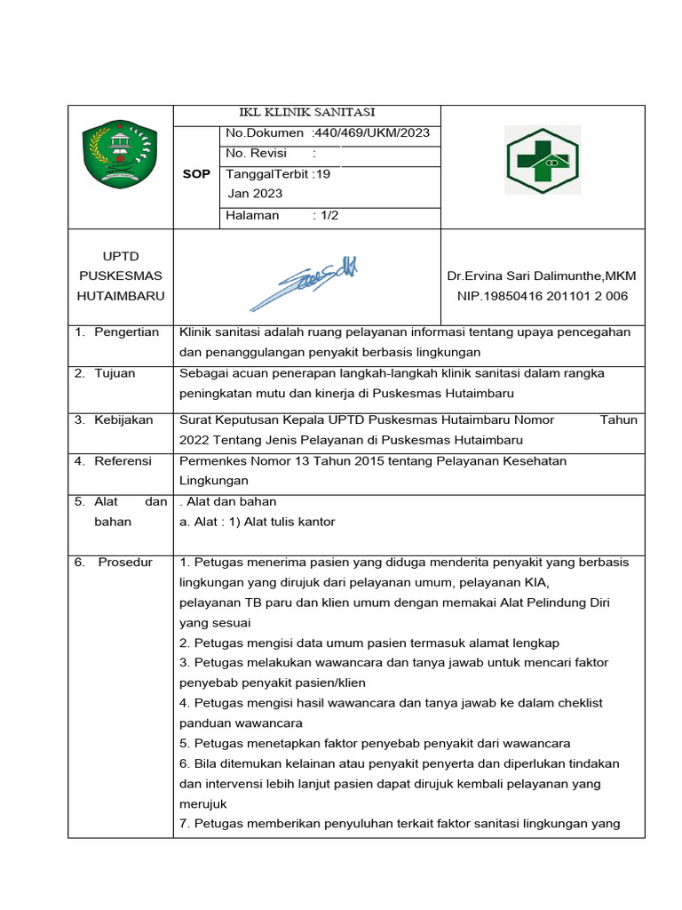 SOP KLINIK SANITASI | PDF