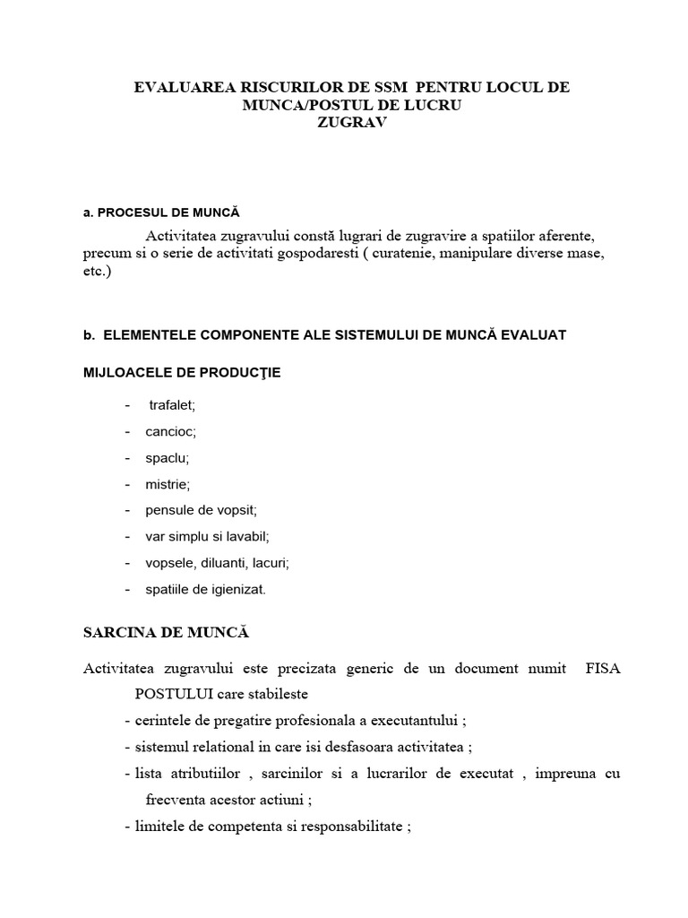 Evaluare Risc SSM Pentru Zugrav | PDF