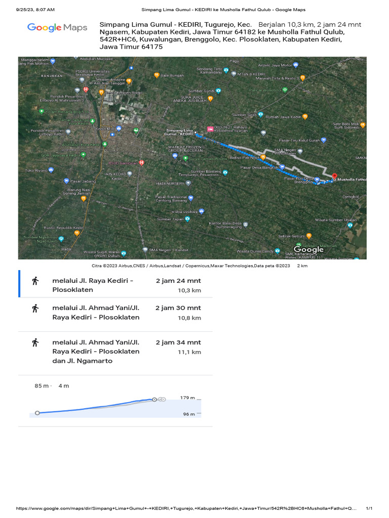 Simpang Lima Gumul - KEDIRI Ke Musholla Fathul Qulub - Google Maps | PDF