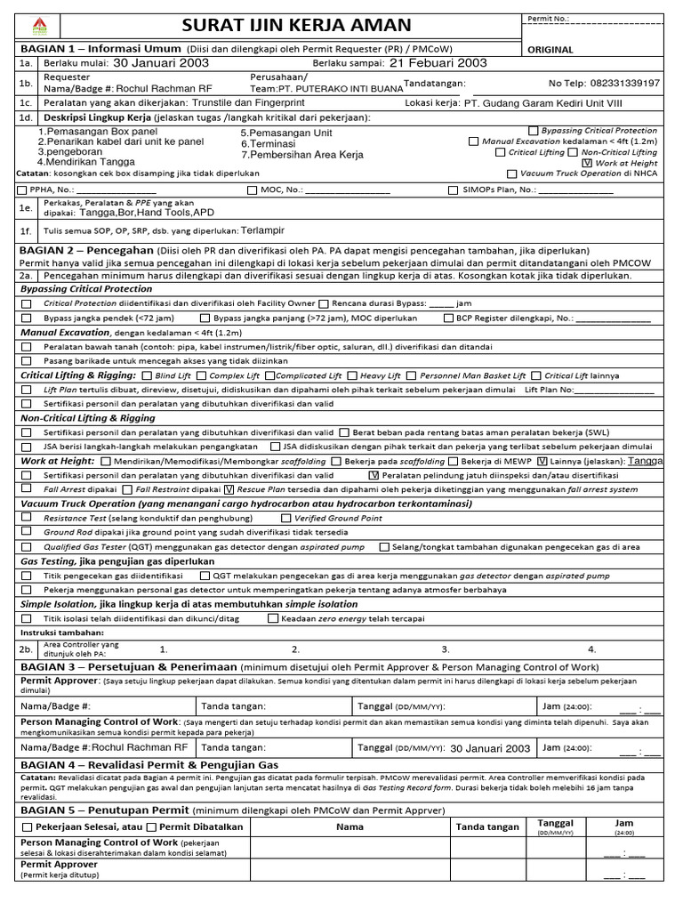 Surat Ijin Kerja Aman | PDF