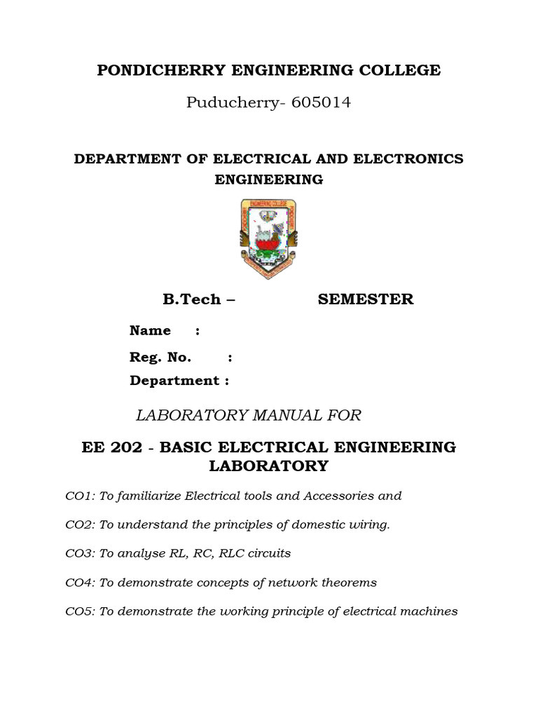 BEE Lab Manual - Exp-I | PDF